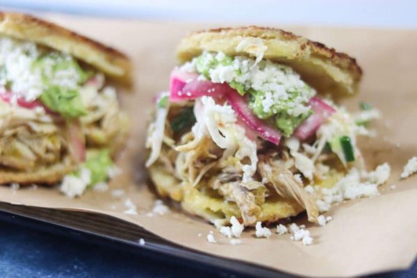 Keto Arepas with Chile Verde Chicken & Guasacaca (Avocado Salsa)